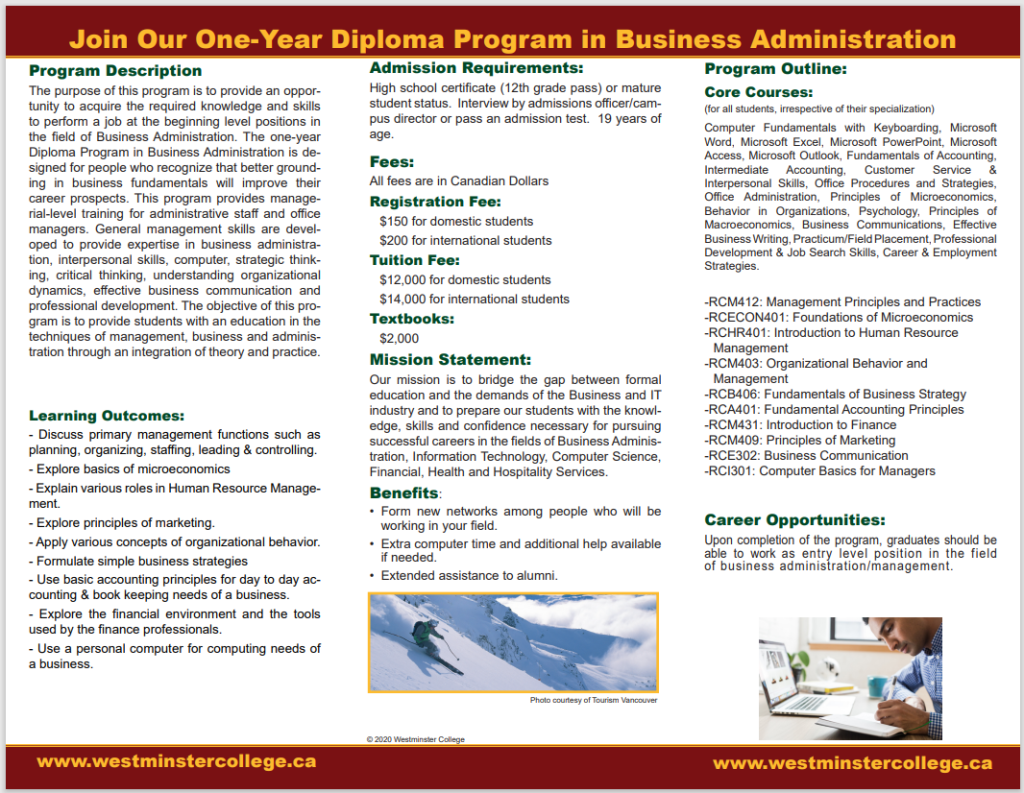 Diploma in Business Administration – Westminster College